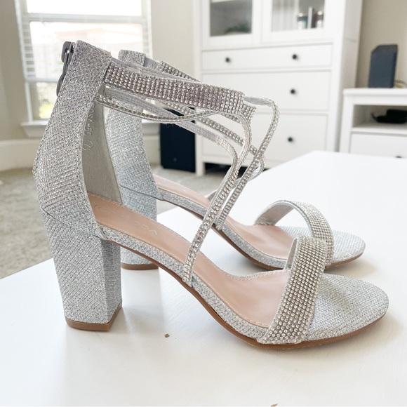TOP Moda | Shoes | Top Moda Silver Rhinestones Strap Heels Rosa66 ...